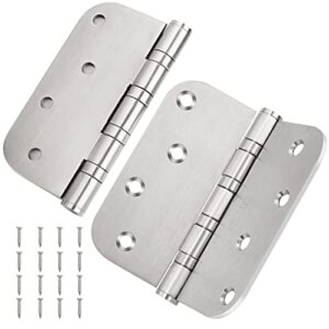 304 stainless steel 4'' x 4'' door hinges ball bearing commercial door hinges exterior door hinges with 5/8 inch radius corners, 2 pack (silver)