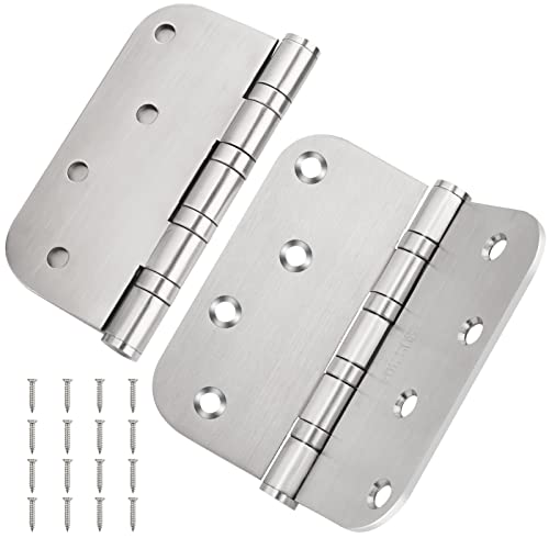 304 Stainless Steel 4'' X 4'' Door Hinges Ball Bearing Commercial Door Hinges Exterior Door Hinges with 5/8 Inch Radius Corners, 2 Pack (Silver)