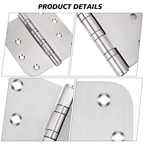 304 Stainless Steel 4'' X 4'' Door Hinges Ball Bearing Commercial Door Hinges Exterior Door Hinges with 5/8 Inch Radius Corners, 2 Pack (Silver)