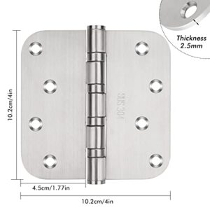 304 Stainless Steel 4'' X 4'' Door Hinges Ball Bearing Commercial Door Hinges Exterior Door Hinges with 5/8 Inch Radius Corners, 2 Pack (Silver)