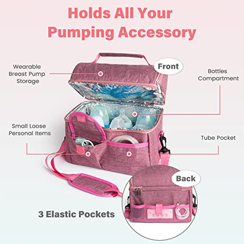 Wearable Breast Pump Bag with Cooler, Compatible with Willow, Elvie, Momcozy Breast Pump, Insulated Storage Container Case for Hand Free Breast Pump