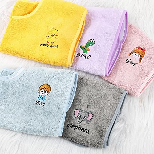 5 Pieces Baby Bibs Unisex Toddler Bibs for Feeding Soft Adjustable Oral Fleece Bibs Water Absorbent Thick Towel Bibs Drool Bibs with Snap for Girls Boys Eating Teething, Pink Gray Yellow Blue Purple