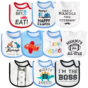 bwkoss 10pcs waterproof baby bibs unisex newborn babies food bibs baby keepsake birthday gift for drooling feeding eating teething, 6-12 months