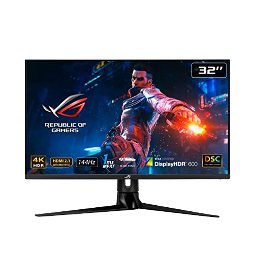 ASUS ROG Swift PG32UQR 32” 4K HDR 144Hz DSC HDMI 2.1 Gaming Monitor - UHD (3840 x 2160), IPS, 1ms, G-SYNC Compatible, Extreme Low Motion Blur Sync, Eye Care, DisplayPort, USB, DisplayHDR 600,BLACK