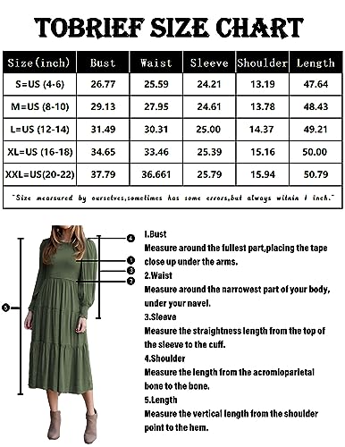 Tobrief Fall Dresses for Women Casual Smocked Beach Long Sleeve Midi Long Dress Rust L