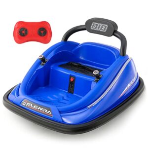 elemara bumper car for toddlers, 12v electric ride on car baby bumper car with 2 driving modes, remote control, safety belt,led lights and diy stickers , kids, large, blue