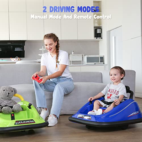 ELEMARA Bumper Car for Toddlers, 12V Electric Ride On Car Baby Bumper Car with 2 Driving Modes, Remote Control, Safety Belt,LED Lights and DIY Stickers , Kids, Large, Blue