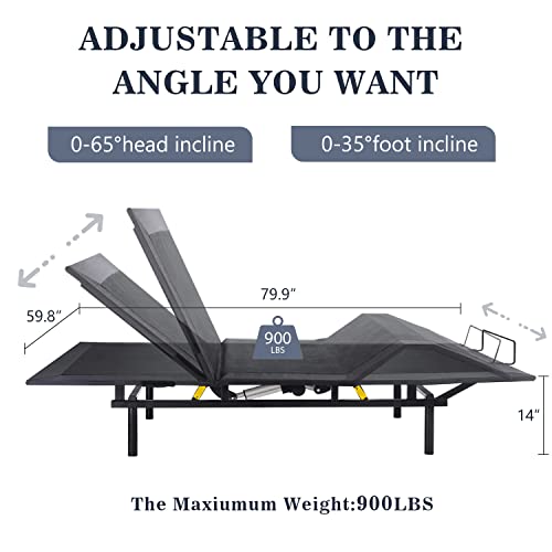 Allewie Adjustable Bed Base Frame Queen with 2.0 Generation Motor, Wireless Remote, Head and Foot Incline, Intelligent Sleep Aid, Zero-Gravity, High Weight Capacity, Easy Self-Assembly, Basic