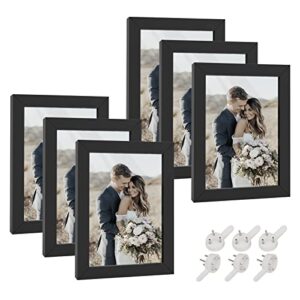 happyhapi 4x6 picture frame, 6 pack wooden photo picture frames black photo frames tabletop or wall display decoration for photos paintings, landscapes, artwork