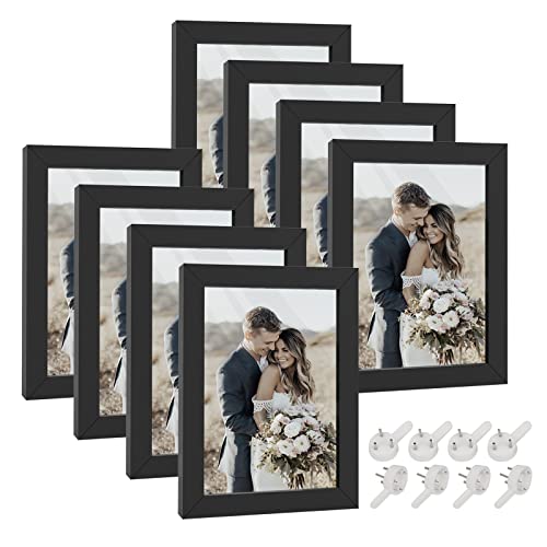 HappyHapi 4x6 Picture Frame,Set of 8 Black Picture Frames, Tabletop or Wall Display Decoration Photo Frame for Photos, Paintings, Landscapes, Posters, Artwork