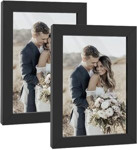 happyhapi 4x6 picture frame, 2 pack wooden black picture frames, tabletop or wall display decoration photo frames for photos, paintings, landscapes, posters, artwork