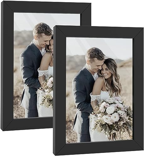 HappyHapi 4x6 Picture Frame, 2 Pack Wooden Black Picture Frames, Tabletop or Wall Display Decoration Photo Frames for Photos, Paintings, Landscapes, Posters, Artwork