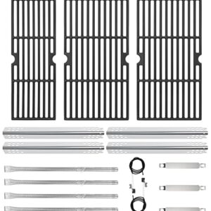 DELSbbq Cast Iron Grill Grates and Stainless Steel Grill Part Kit for Charbroil Performance 4 Burner Grills 463376017 463347017 463347418 463342119, Cooking Grids for G470-0002-W2 G470-0003-W1