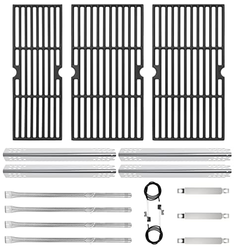 DELSbbq Cast Iron Grill Grates and Stainless Steel Grill Part Kit for Charbroil Performance 4 Burner Grills 463376017 463347017 463347418 463342119, Cooking Grids for G470-0002-W2 G470-0003-W1