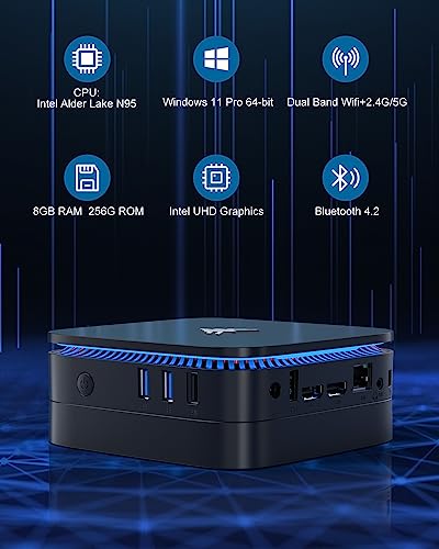 KAMRUI AK1PLUS Mini PC,12th Intel Alder Lake- N95 up to 3.4 GHz,8GB RAM+256GB M.2 SSD,Mini Computer Windows 11 Pro, Support 2.5" SSD (up to 2TB),WiFi 2.4G/5G,BT 4.2,4K, Business, Home, Office