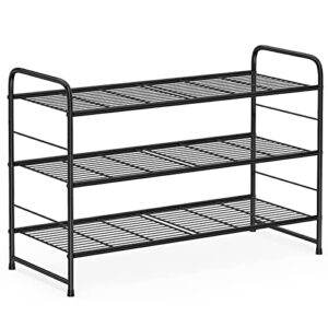 coonoor 3 tier shoe rack,stackable and adjustable multi-function wire grid shoe organizer storage,black