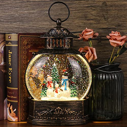 DRomance Christmas Singing Snow Globe Lantern Battery Operated USB Powered Lighted Water Glitters Music Snow Globe Holiday Decoration for Women Children(Snowman, 6 x 3.2 x 11 Inches)