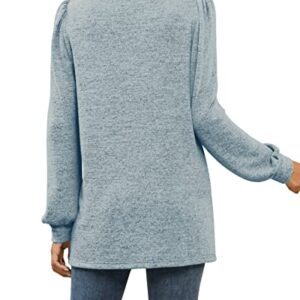 WIHOLL Tunic Shirts for Women Loose Fit Long Sleeve Square Neck Tops Grey Blue XL