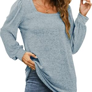 WIHOLL Tunic Shirts for Women Loose Fit Long Sleeve Square Neck Tops Grey Blue XL