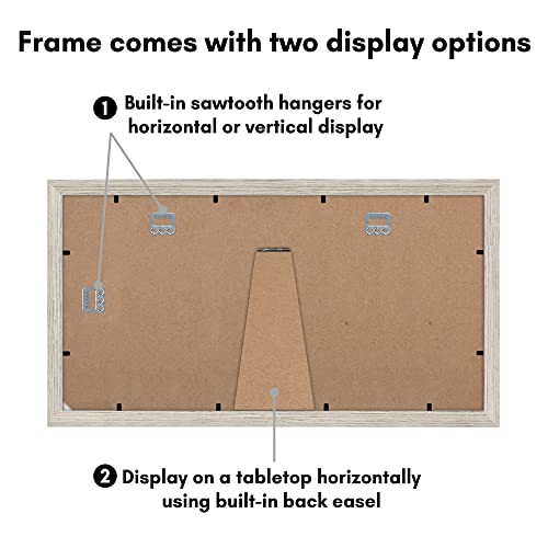 Americanflat 8x16 Collage Picture Frame in Driftwood - Displays Three 5x7 Frame Openings - Engineered Wood Panoramic Picture Frame with Shatter Resistant Glass, Hanging Hardware, and Easel