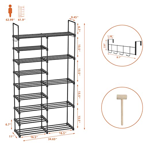 GIMTRR 9 Tiers Metal Shoe Rack, Large Capacity 30-35 Pairs Vertical Shoe Tower, Tall Shoe Storage Organizers, Narrow Shoe Shelf for Entryway, Closet, Garage