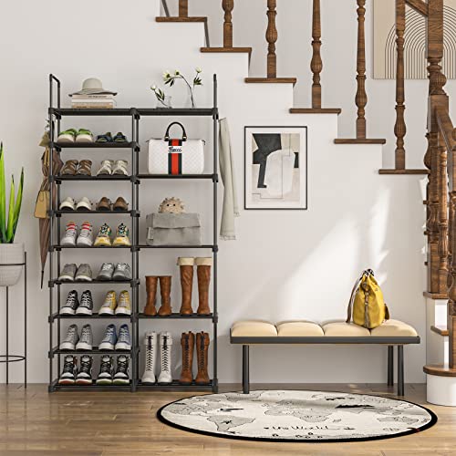 GIMTRR 9 Tiers Metal Shoe Rack, Large Capacity 30-35 Pairs Vertical Shoe Tower, Tall Shoe Storage Organizers, Narrow Shoe Shelf for Entryway, Closet, Garage