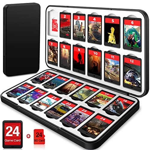 EUROA Switch Game Card Case for Switch/OLED/Lite,Portable Switch Game Holder with 24 Games Cartridge Slot&24 Micro SD Card Storage, Travel Accessories Switch Game Case, Protective Hard Shell, Black