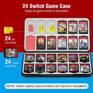 EUROA Switch Game Card Case for Switch/OLED/Lite,Portable Switch Game Holder with 24 Games Cartridge Slot&24 Micro SD Card Storage, Travel Accessories Switch Game Case, Protective Hard Shell, Black