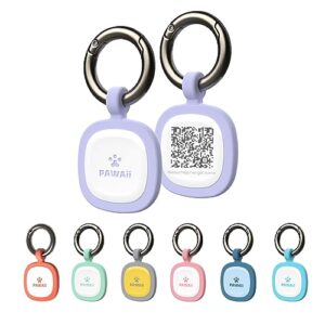 pawaii qr code pet id tag, silent silicone dog id tag, modifiable pet online profile, free online pet page emergency contact, scan qr receive instant pet location alert email, 1pack (purple)