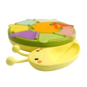 BoBaby Snail Snacker - Toddler Snack Container with 8 Sections and Lid | Food Grade Materials | Dishwasher Safe | Non-Skid Base | for Kids, Babies, Home & Travel | Educational (Yellow)