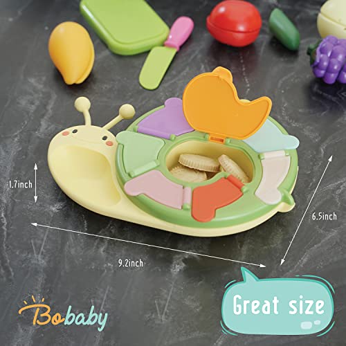 BoBaby Snail Snacker - Toddler Snack Container with 8 Sections and Lid | Food Grade Materials | Dishwasher Safe | Non-Skid Base | for Kids, Babies, Home & Travel | Educational (Yellow)