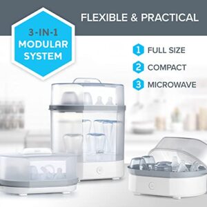 Chicco Baby Bottle Steam Sterilizer 3 in 1 modular system - eliminates 99.9% of harmful bacteria in baby bottles, quickly and naturally with the power of steam, White/Grey