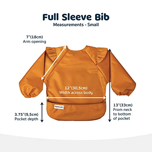 Tiny Twinkle Mess Proof Baby Bib, Cute Full Sleeve Bib Outfit, Waterproof Bibs for Toddlers, Machine Washable, Tug Proof Closure, Baby Smock for Eating, Long Sleeve (Cinnamon, Small 6-24 Months)