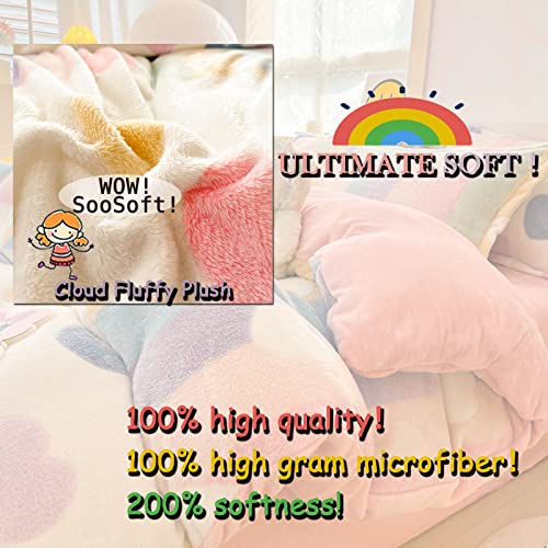 MorroMorn Pink Duvet Cover Queen, Rainbow Bedding Sets, Fluffy Comforter Covers Set, Down Alternative Blanket Ultra Soft Kawaii Cute for Girls Kids Teen Women Full Double Size