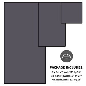 Cosy Family Microfiber 8-Piece Towel Set, 2 Bath Towels, 2 Hand Towels, and 4 Wash Cloths, Ultra Soft Highly Absorbent Towels for Bathroom, Gym, Hotel, Beach and Spa (Dark Grey)