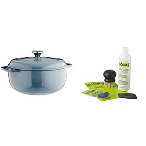 lodge ec6d34 enameled dutch oven, 6 qt, storm blue & enameled cast iron and stoneware care kit, 12 oz