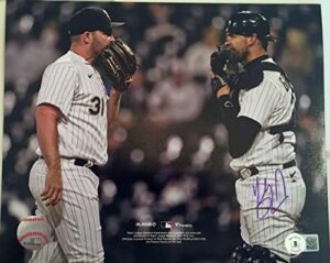 yasmani grandal chicago white sox catcher signed autographed 8x10 photo beckett coa - facing liam hendriks with gloves over mouths