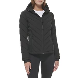 calvin klein women's scuba side panel and sleeve detail adjustable hood zip pocketspuffer, black, x-large