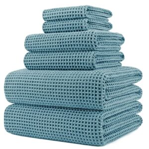 polyte oversize, 60 x 30 in., quick dry lint free microfiber bath towel set, 6 piece (green, waffle weave)