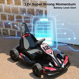 ELEMARA Electric Go Kart for Kids, 12V 2WD Battery Powered Ride On Cars with Parent Remote Control for Boys Girls,Vehicle Toy Gift with Adjustable Seat,Safety Belt,USB Port,Horn,Black