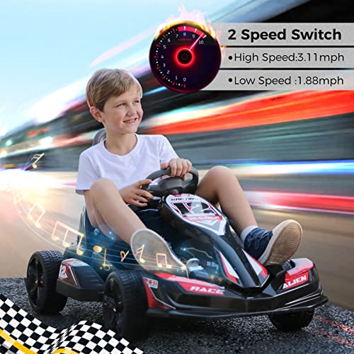 ELEMARA Electric Go Kart for Kids, 12V 2WD Battery Powered Ride On Cars with Parent Remote Control for Boys Girls,Vehicle Toy Gift with Adjustable Seat,Safety Belt,USB Port,Horn,Black