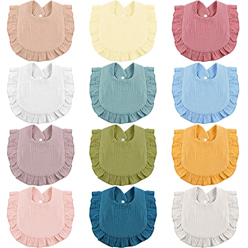 JaGely 12 Piece Baby Muslin Bibs Bandana Drool Bibs for Boys and Girls Soft Adjustable Baby Bibs Cotton Teething and Drooling Bibs for Baby Toddler Infant