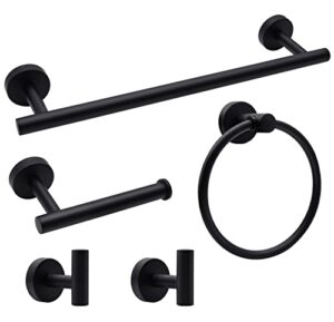 5/10/20pcs bathroom hardware set, matte black/brushed nickel/brushed gold bathroom hardware set, including 16" hand towel bars, toilet paper holders, towel rings, robe towel hooks (5pcs, black)