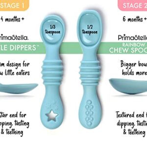 PrimaStella 3-in-1 Silicone First Stage Little Dippers Teething Spoons for Babies and Toddlers – Safety Tested – BPA Free – Microwave, Dishwasher and Freezer Safe - Rainbow