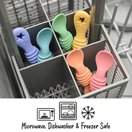 PrimaStella 3-in-1 Silicone First Stage Little Dippers Teething Spoons for Babies and Toddlers – Safety Tested – BPA Free – Microwave, Dishwasher and Freezer Safe - Rainbow