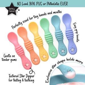 PrimaStella 3-in-1 Silicone First Stage Little Dippers Teething Spoons for Babies and Toddlers – Safety Tested – BPA Free – Microwave, Dishwasher and Freezer Safe - Rainbow