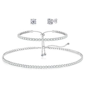 haxiya tennis necklace set for women crystal bracelet diamond earrings wedding jewelry for bride sterling silver jewelry sets pack of 3