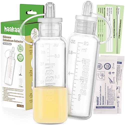 haakaa Colostrum Collector Set 20ml/2pk | Silicone Colostrum Syringes for Baby Breast Milk Catcher | Ready-to-Use Pack | Collect Store & Feed Colostrum | Breastfeeding Essential for Newborn Babies