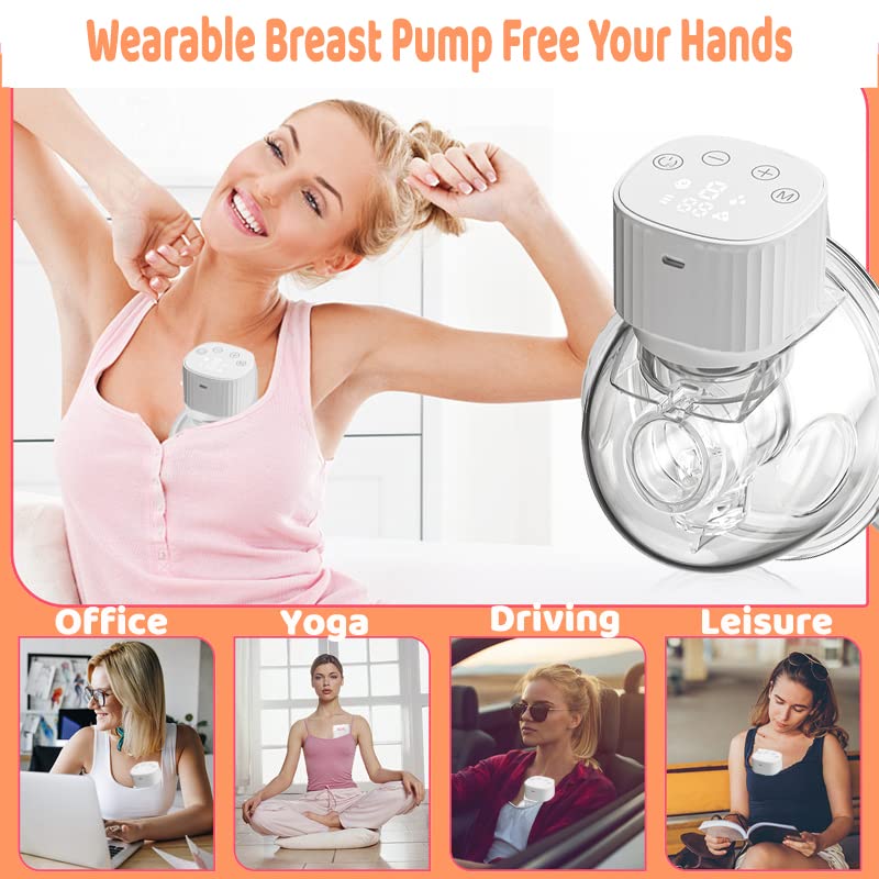 Wearable Breast Pump, S17 Double Hands Free Breast Pump, LCD Display, Low Noise & Painless, 3 Modes & 9 Levels Electric Breast Pump, Memory Function Rechargeable Anti-Backflow 19mm/22mm Flange