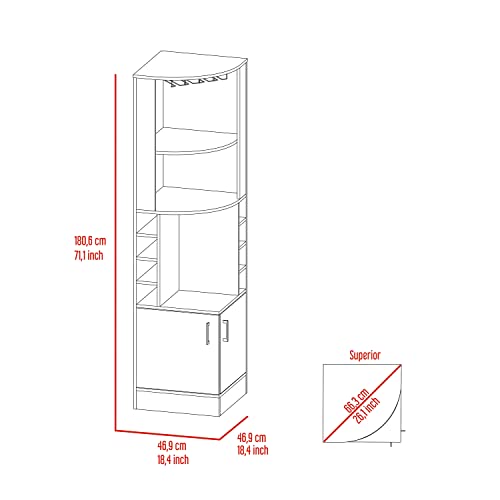 Tuhome Syrah Corner Bar Cabinet with 8 Wine Cubbies, 2 Cabinets, 2 Open Shelves, and Glass Rack, Dark Brown